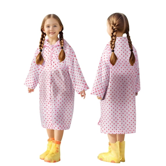 BFHHYA Boys Girls Dots Style Hooded Rain Poncho Kids Long Sleeve ...