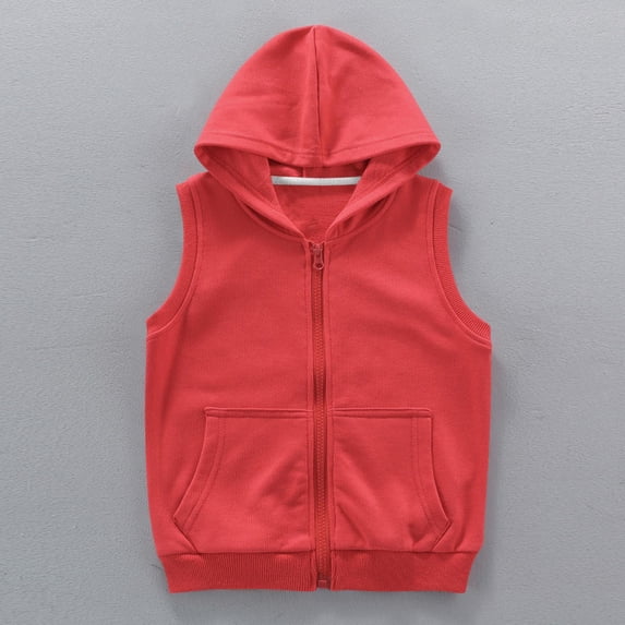 BFHHYA Boys Girls Zip up Hooded Tank Top Kids Cotton Soft Sleeveless ...