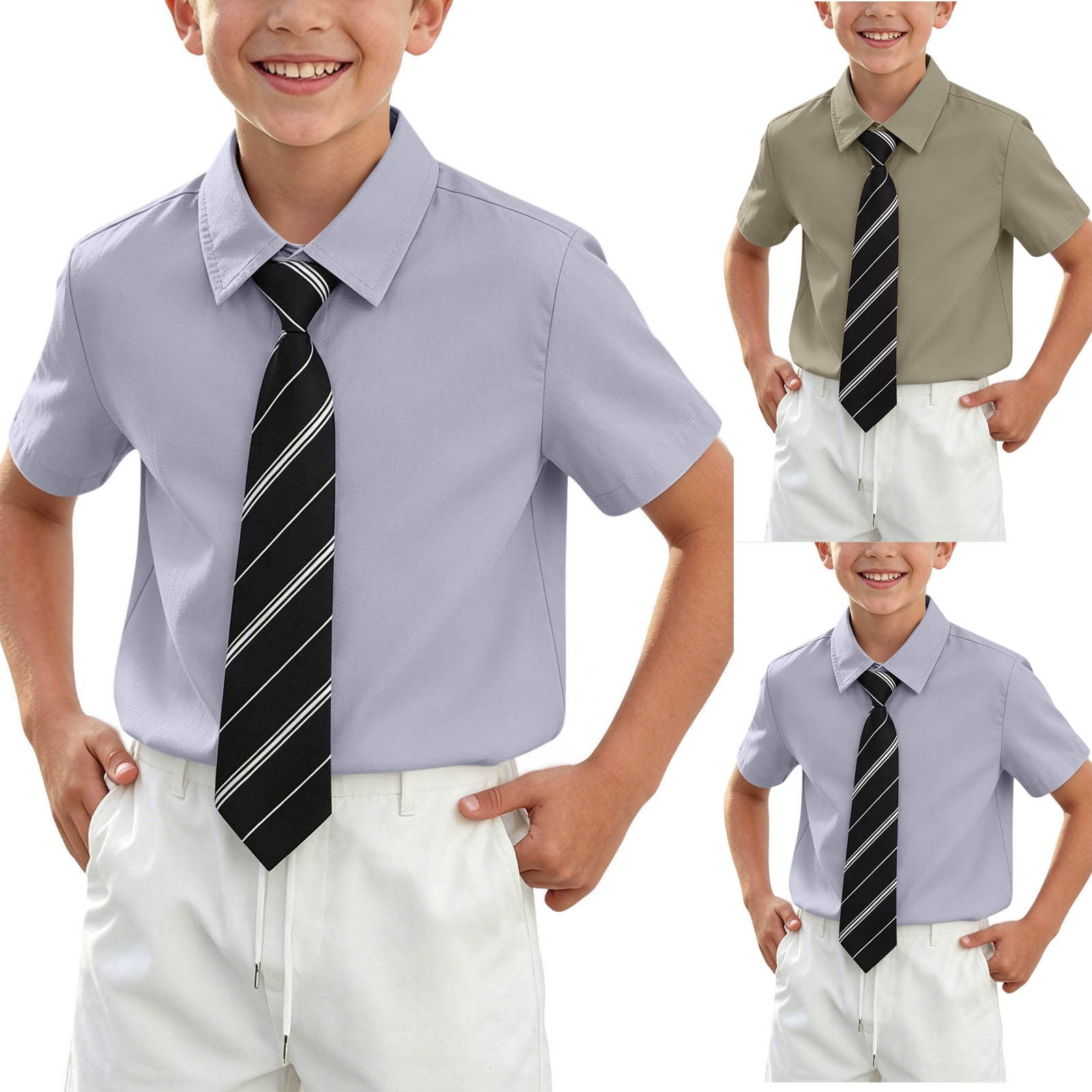 BFHHYA Boys Short Sleeve School Uniform Turn-down Collar Stretch ...