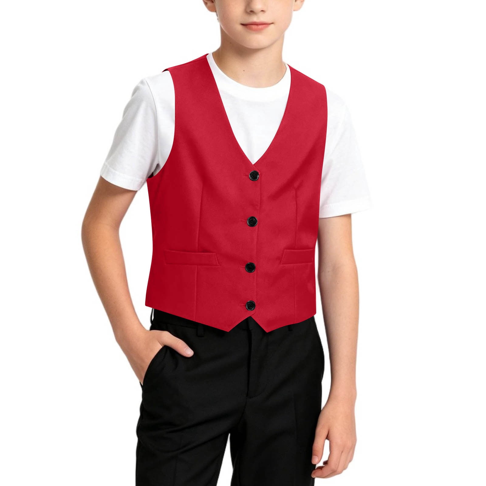 BFHHYA Boys Sleeveless Suit Vest Kids V Neck Button Down Waistcoat Silm ...