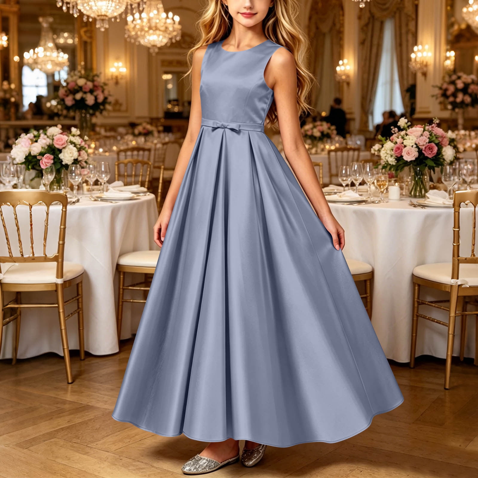 BFHHYA Flower Girls Dress Flowy A Line Swing Sleeves Maxi Dresses ...