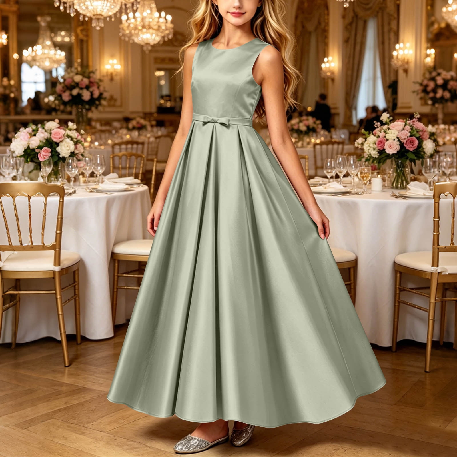 BFHHYA Flower Girls Dress Flowy A Line Swing Sleeves Maxi Dresses ...