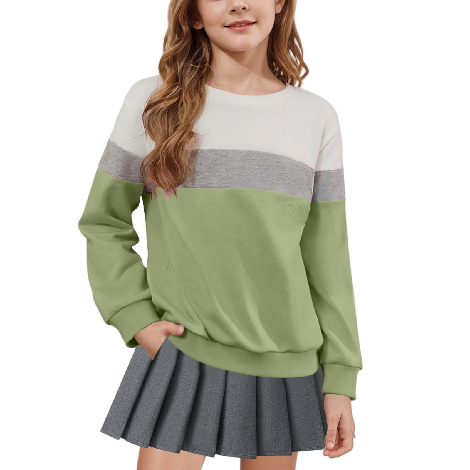 BFHHYA Girls' (1-15Y) Colorblock Crew Neck Sweatshirt Light Fleece Long ...