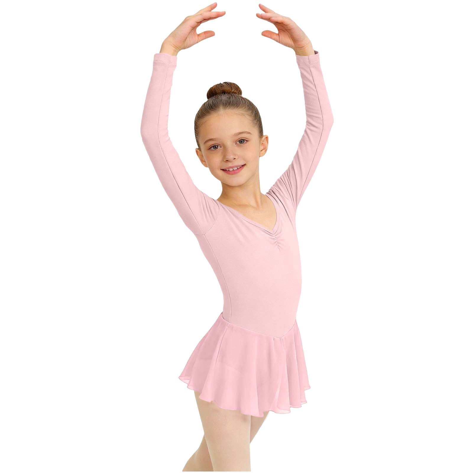 BFHHYA Girls Ballet Leotards Long Sleeve V-Neck Skirted Leotard Teens ...