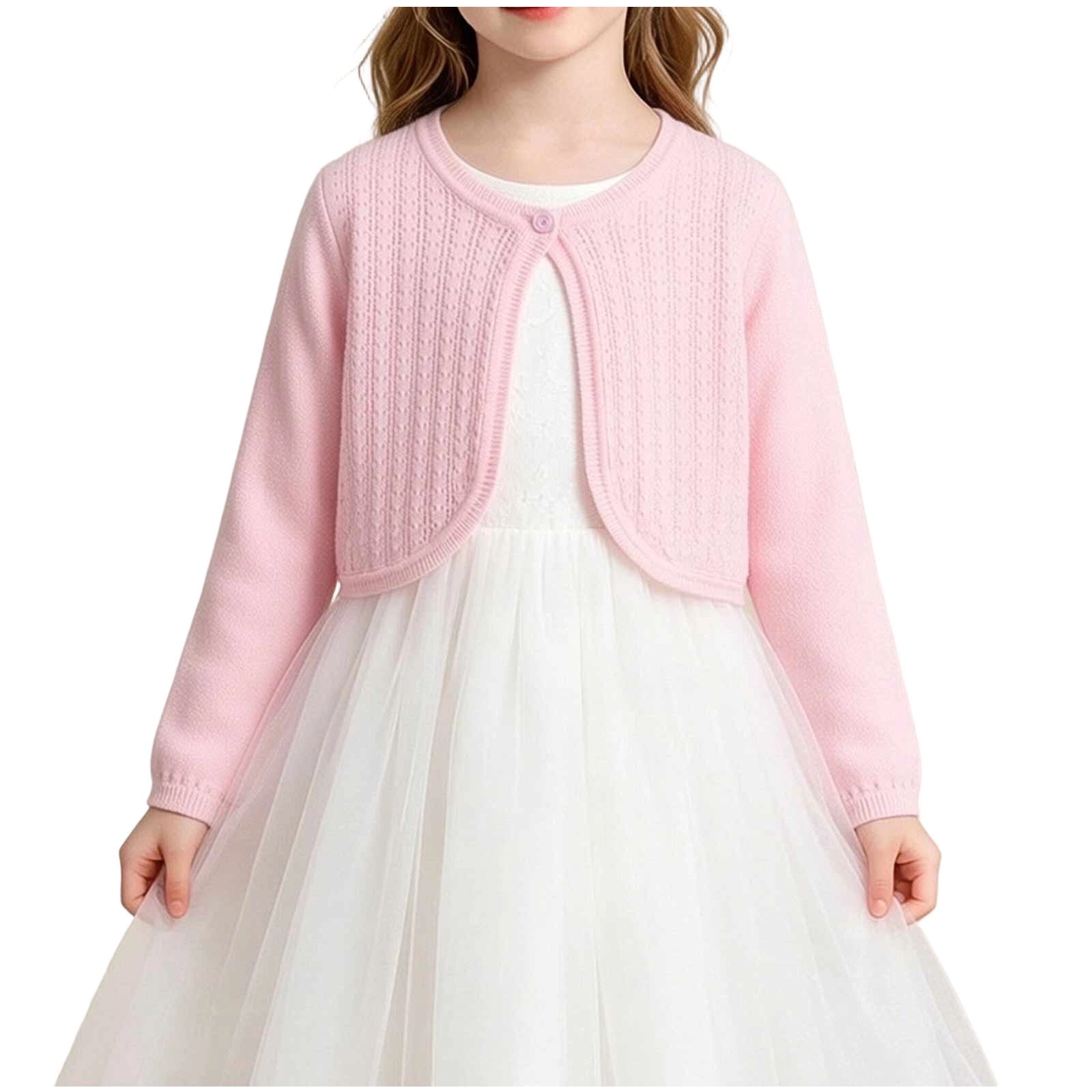 BFHHYA Girls Crew Neck Knit Cropped Cardigans Kids Long Sleeve Button ...