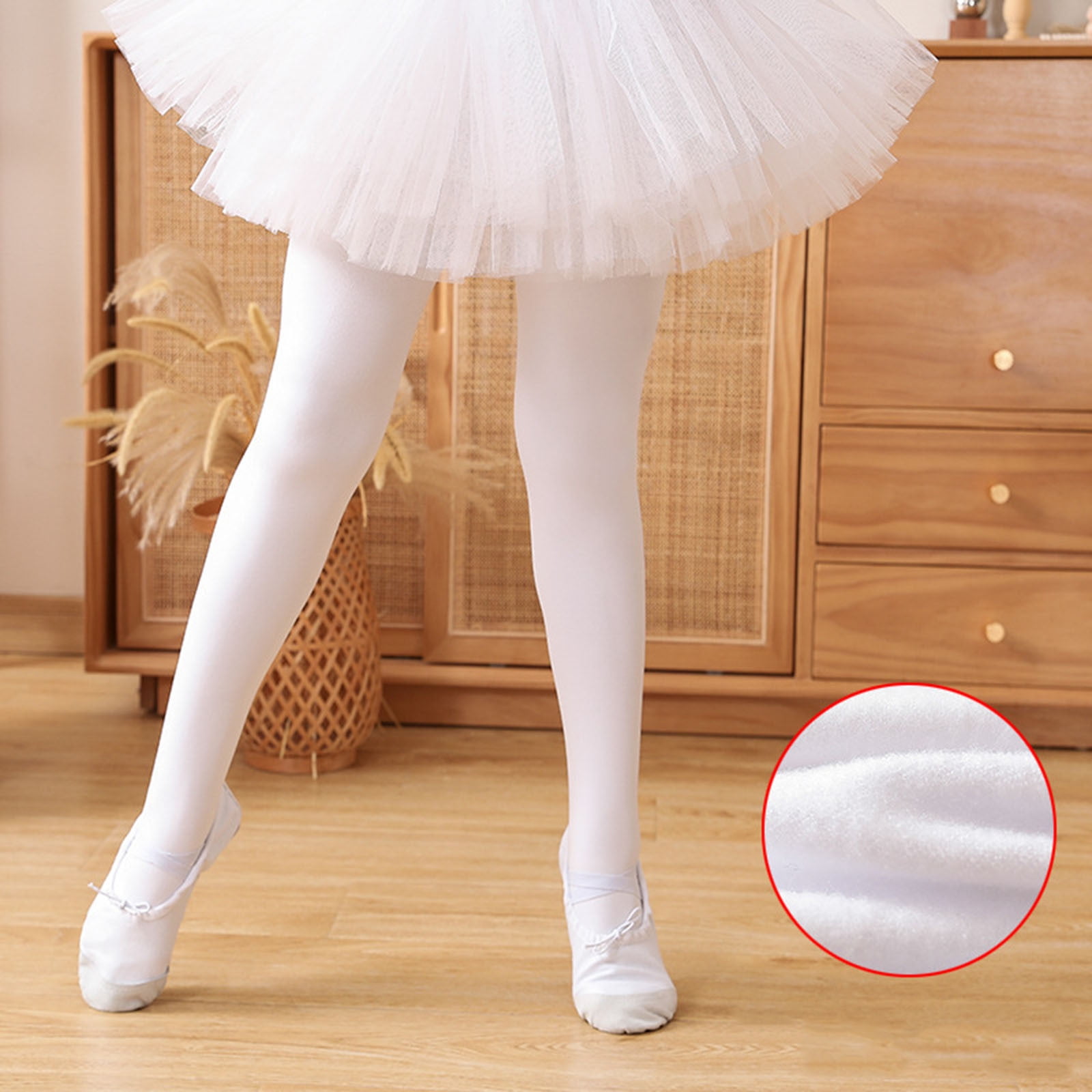 BFHHYA Girls' Dance Tights White Light Fleece Stretch Ballet Footed ...