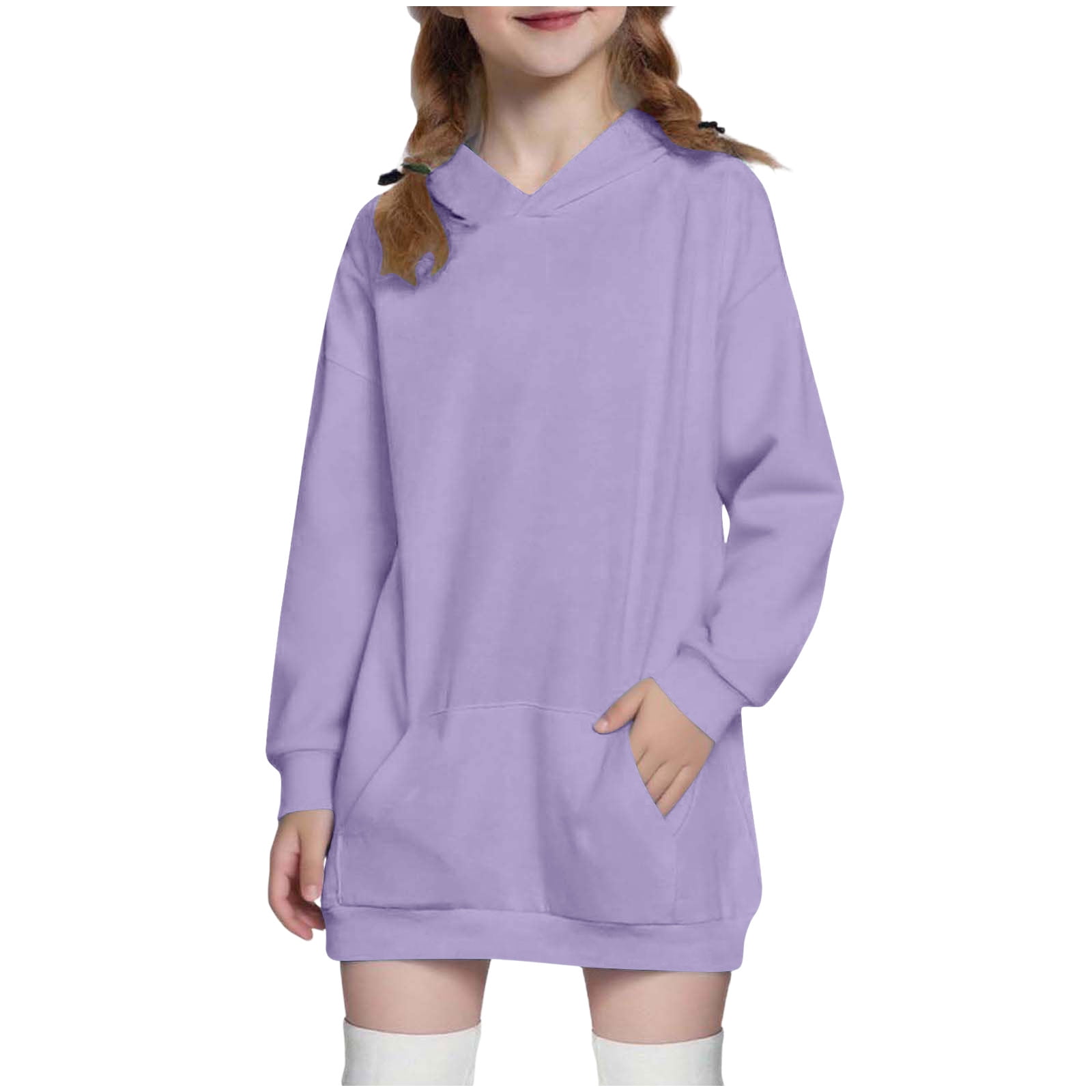 BFHHYA Girls Hooded Sweatshirt Dress Longline Light Fleece Hoodie Long ...