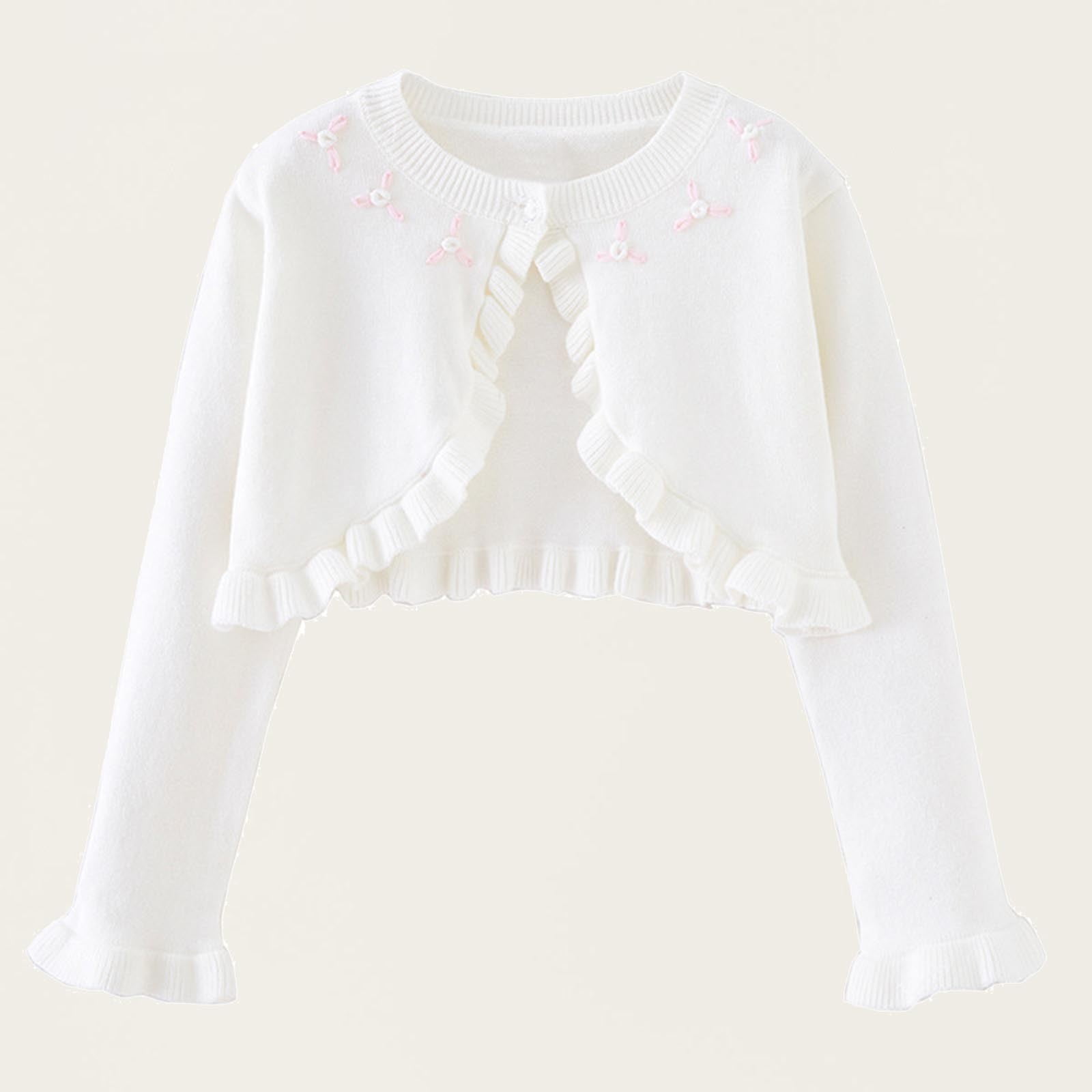 BFHHYA Girls Knit Cardigan Sweater Kids Lightweight Long Sleeve Ruffle ...
