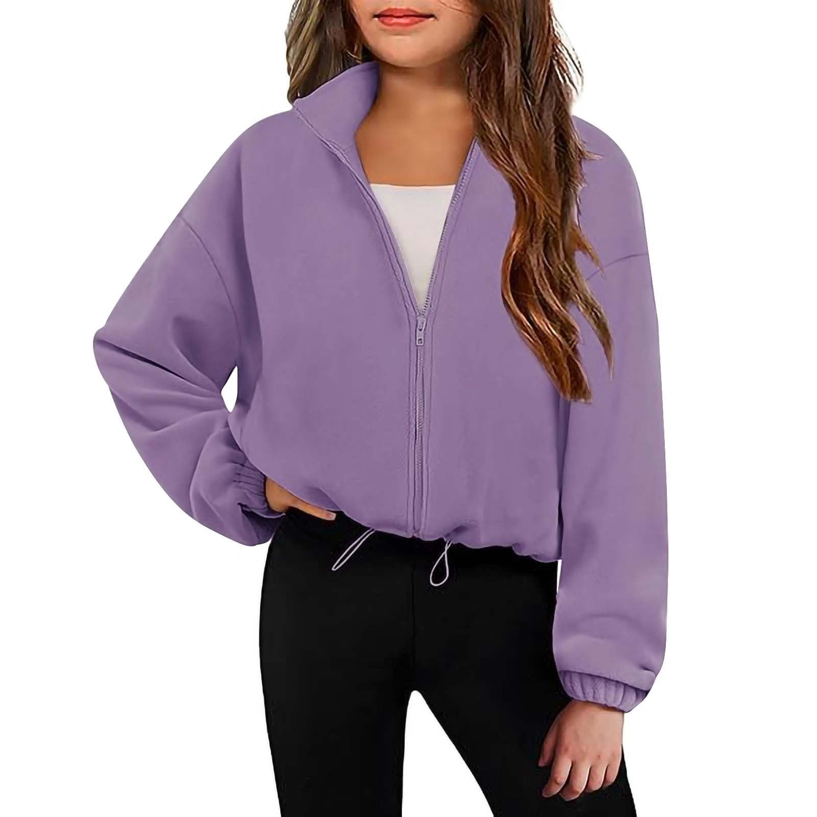 BFHHYA Girls' Polar Fleece Cropped Jacket Warm Long Sleeve Zip-Up ...