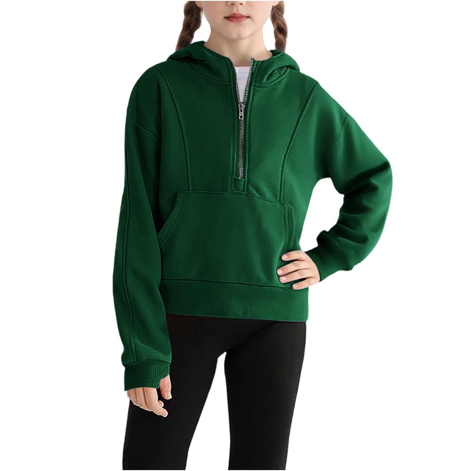 BFHHYA Girls' Quarter-Zip Hooded Sweatshirt Drop Shoulder Long-Sleeve ...