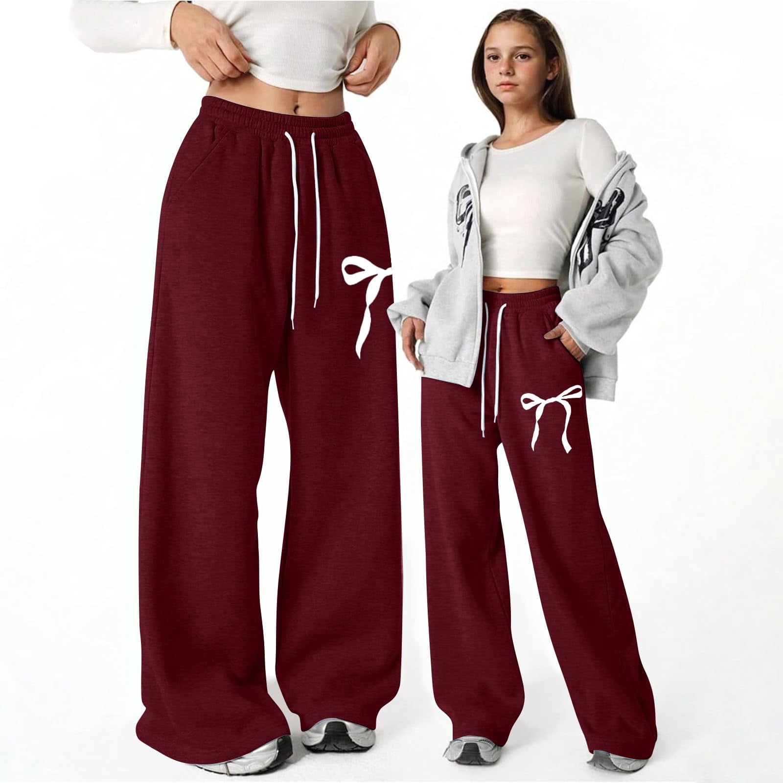 BFHHYA Girls' Wide Leg Sweatpants Teen Girl Lightweight Fleece Bow ...