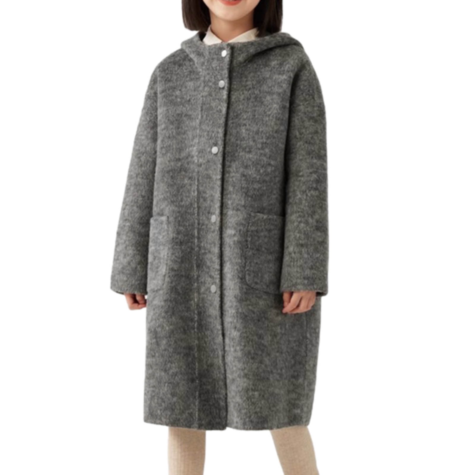 BFHHYA Girls Wool-Blend Trench Coat Button-Down Hooded Long Peacoat ...