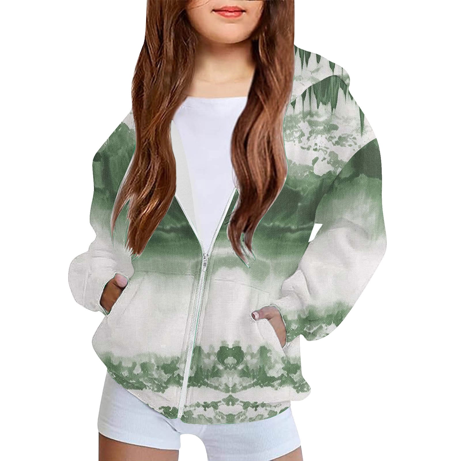 BFHHYA Girls Zip Up Hoodies Kids Watercolor Print Long sleeve Hooed ...