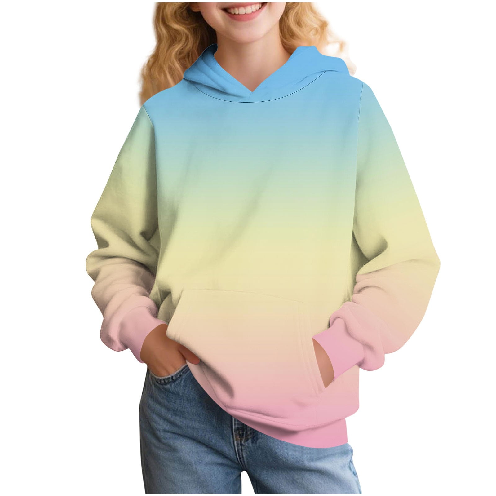 BFHHYA Kids Gradient Color Hoodie Boys Girls Cat Ear Hooded Long Sleeve ...