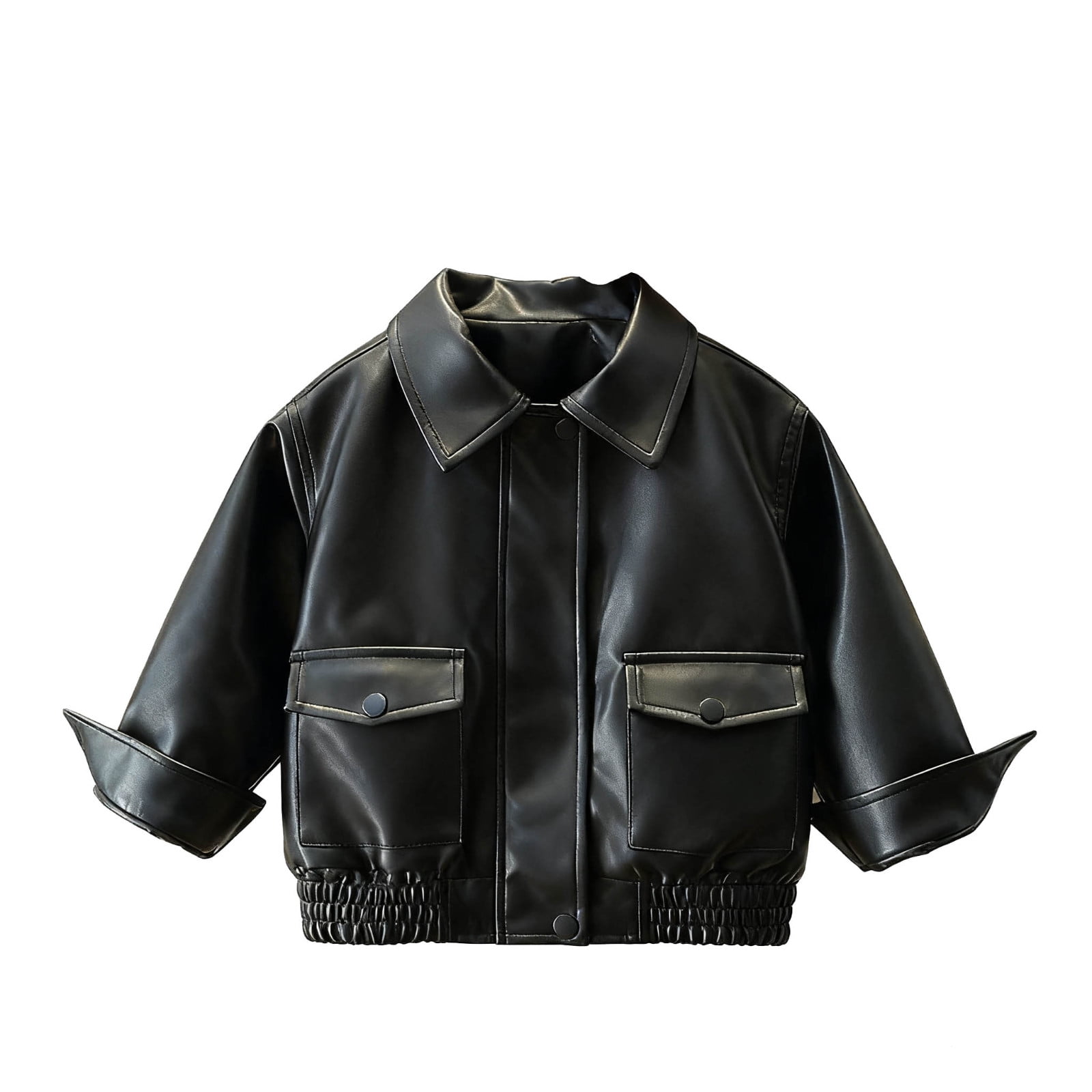BFHHYA Kids' PU Leather Jacket Boys & Girls Retro Full Zip Elastic Hem ...