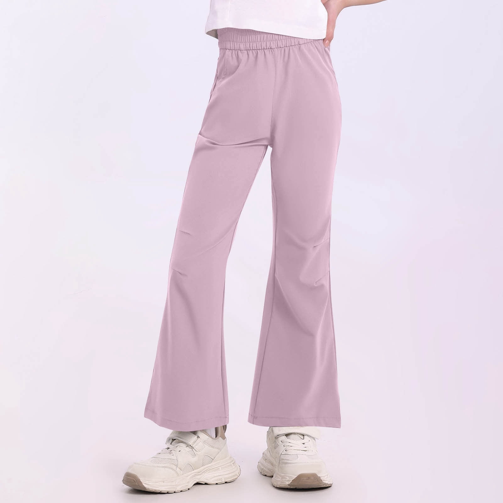 BFHHYA Youth Girls Stretch Athletic Pants Elastic Waist Flare Leg Pants ...