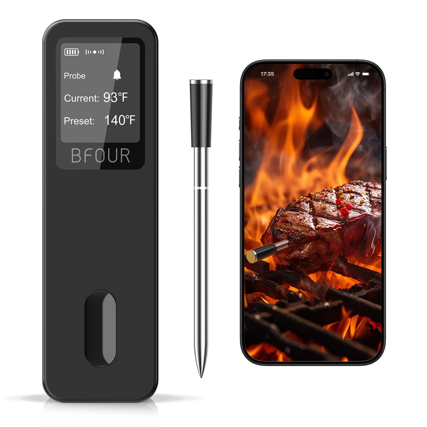 BFOUR Wireless Bluetooth Meat Thermometer with APP Monitoring, 72H ...