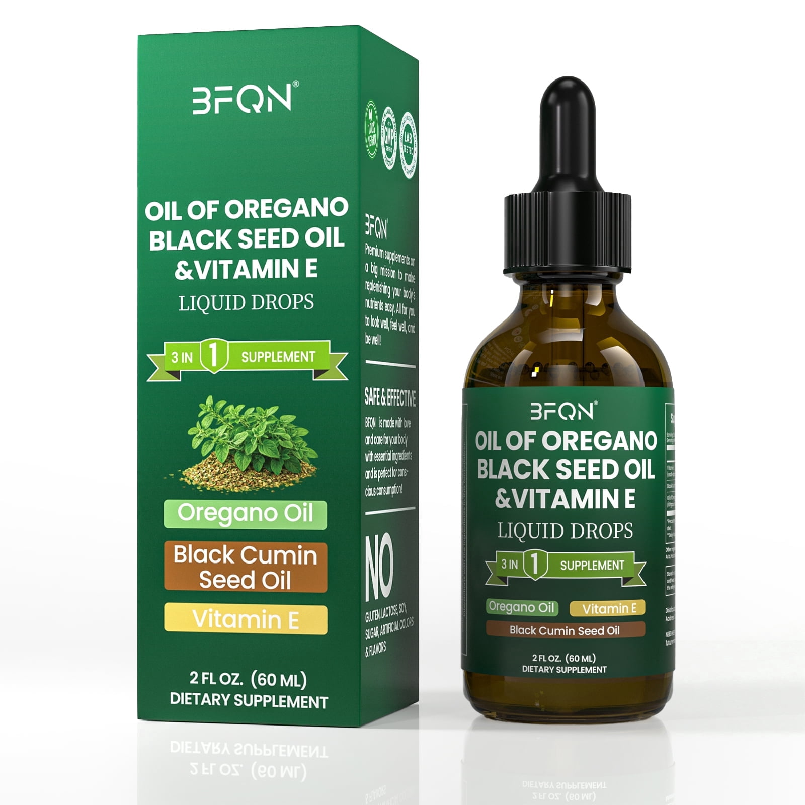 BFQN Organic Oregano Oil Drops with Black Seed Oil & Vitamin E – 80% ...