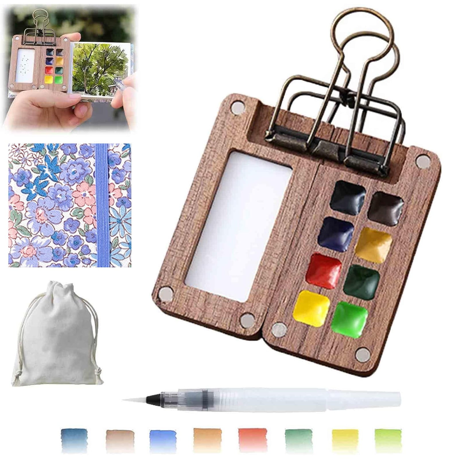BFYSFBAIG Elegant Walnut Hued Mini Portable Solid Watercolor Paint Set ...