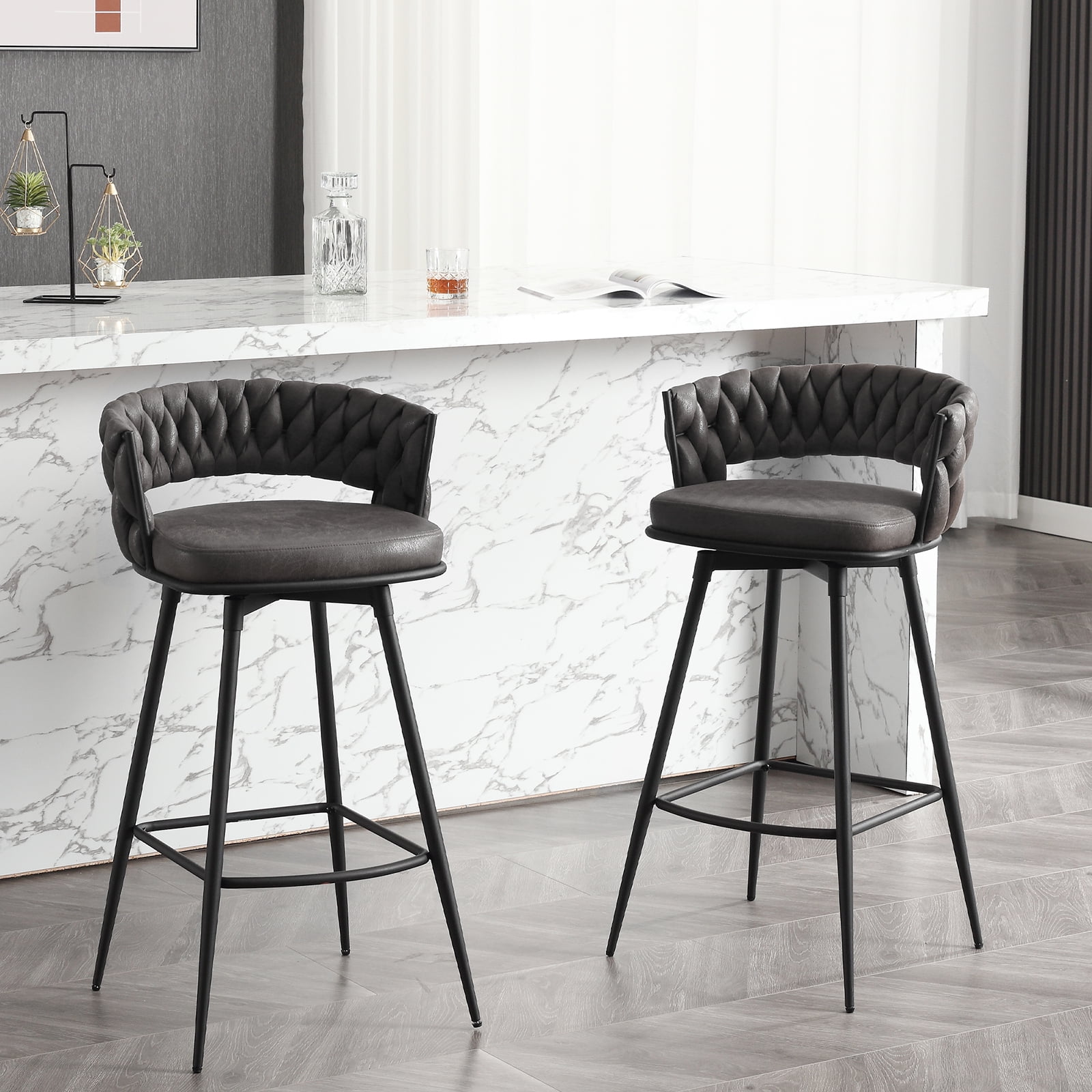 BFZ Upholstered Backrest Bar Stools, Black/Gray (Set of 2) - Walmart.com