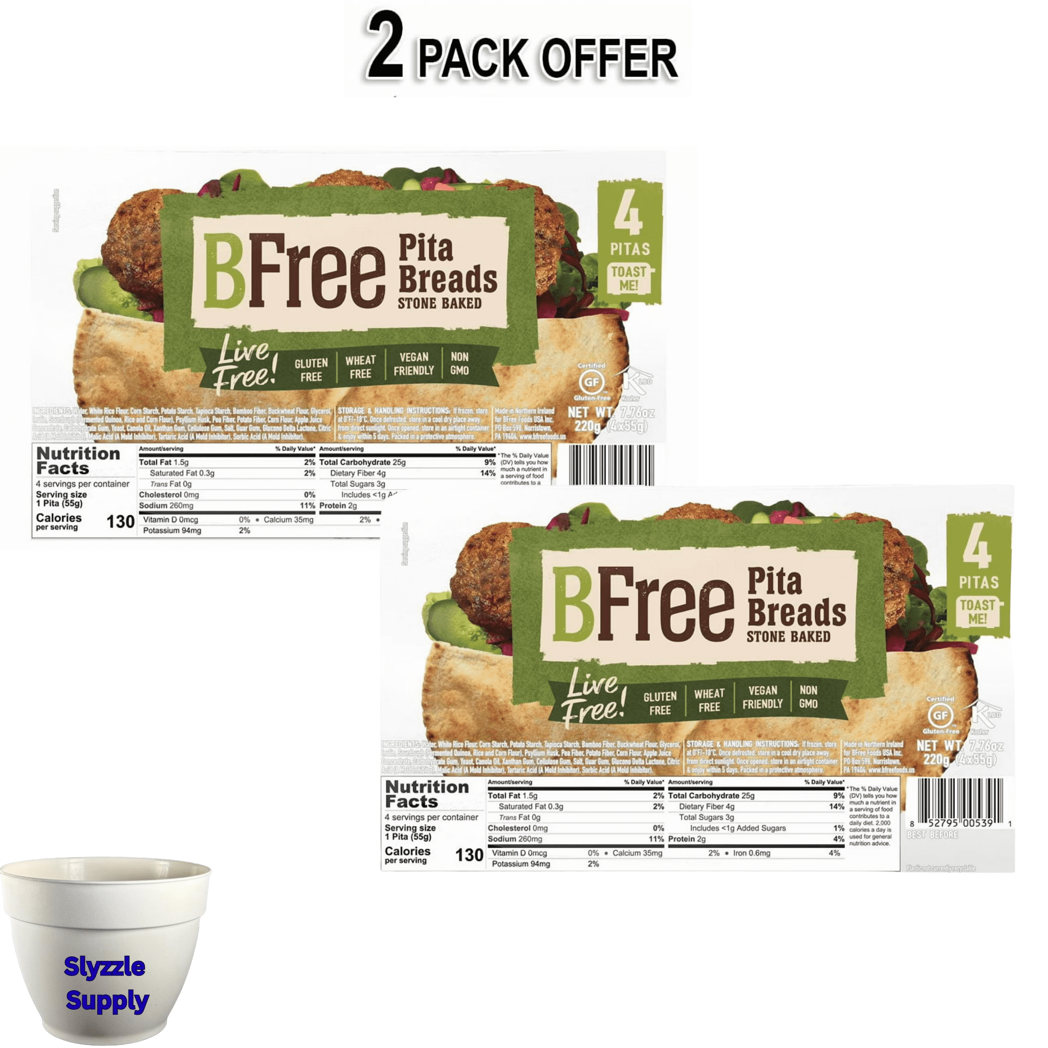 BFree Foods, Gluten Free, Stone Baked Pita Bread, 4 Count, 7.76oz ...