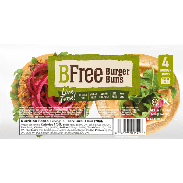 BFree Foods White Burger Buns 4ct 9.87oz - Walmart.com