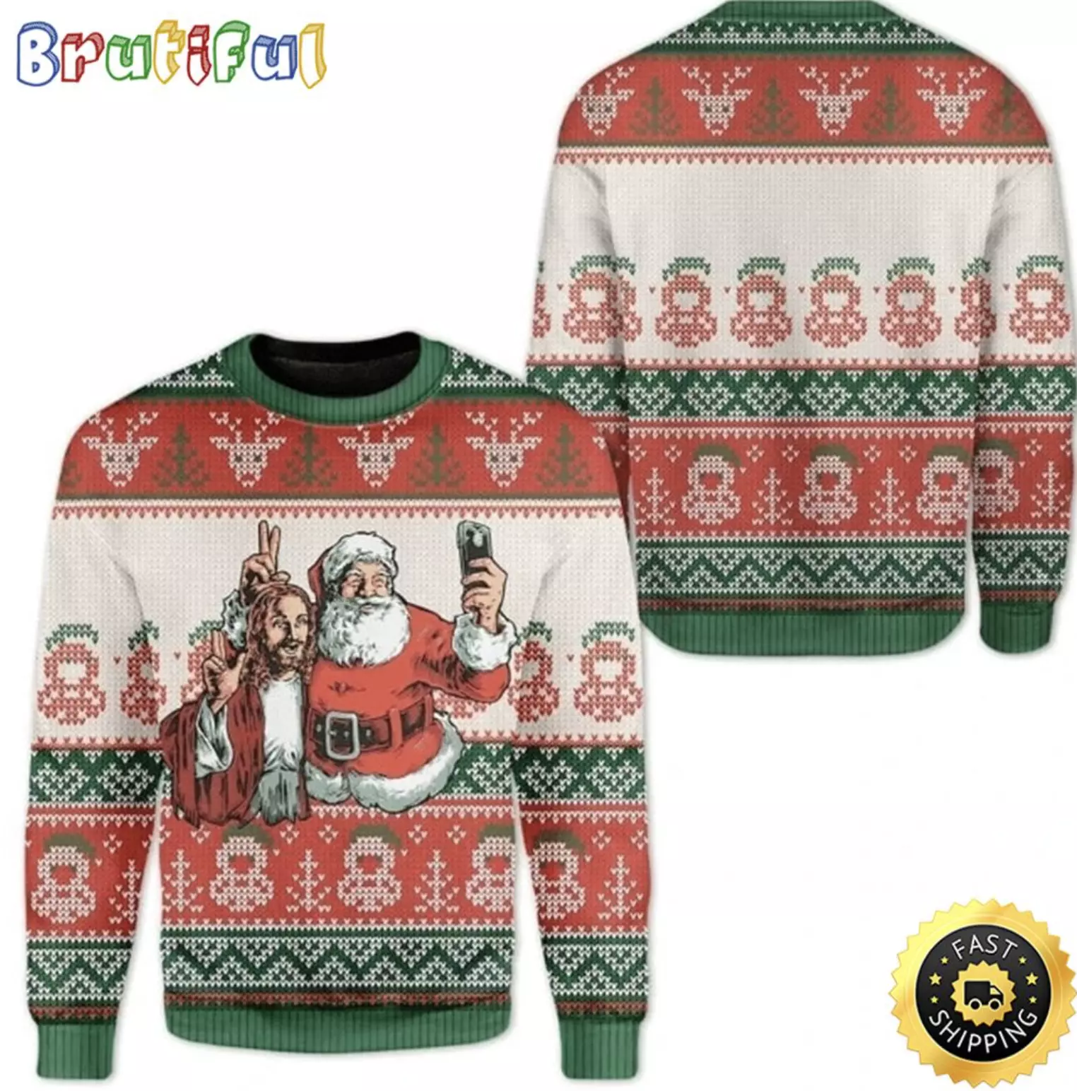BG Santa And Jesus Ugly Christmas Sweater Gifts For Families - Walmart.com