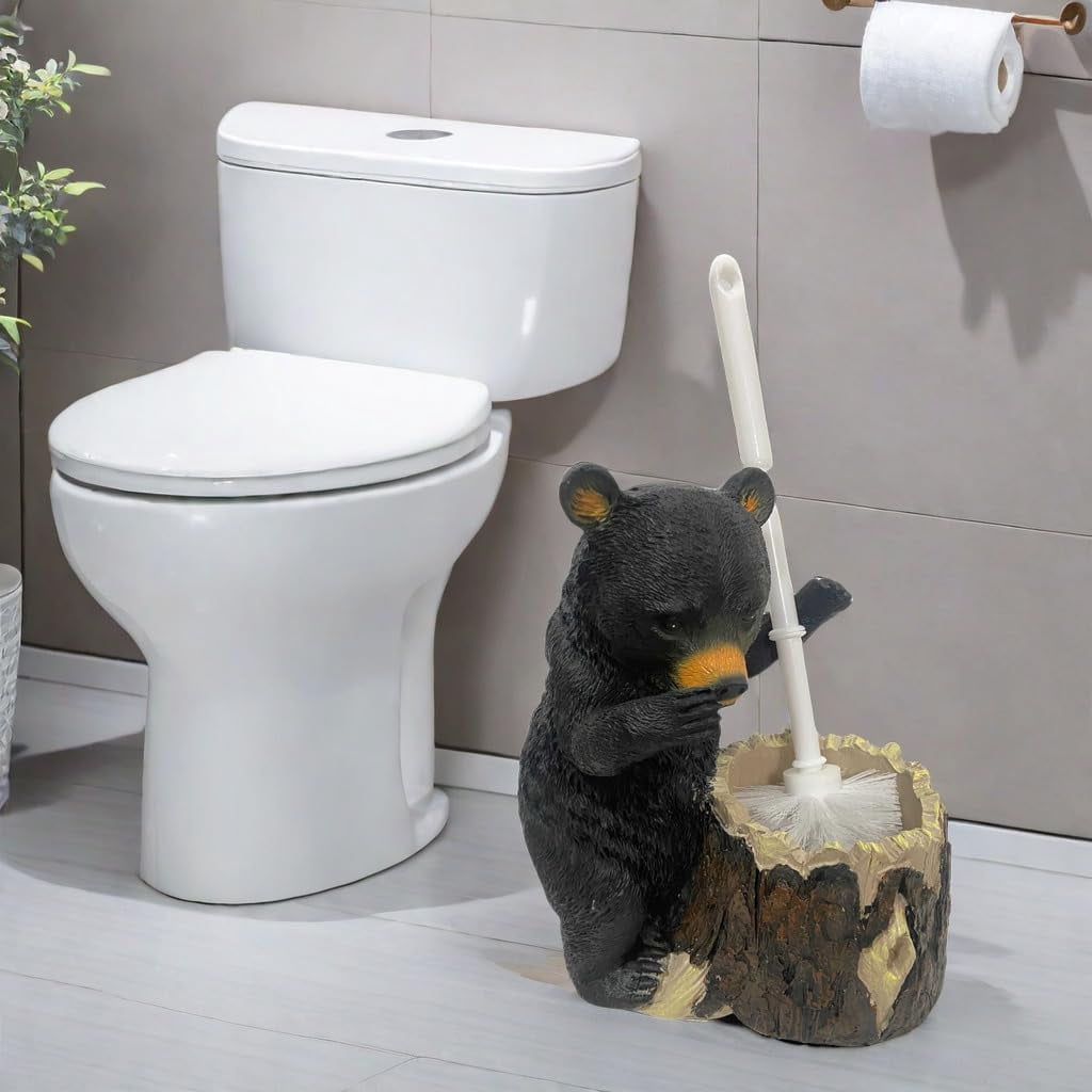 BGBWBFBR Whimsical Black Bear Toilet Brush Holder Set - Unique Cub ...