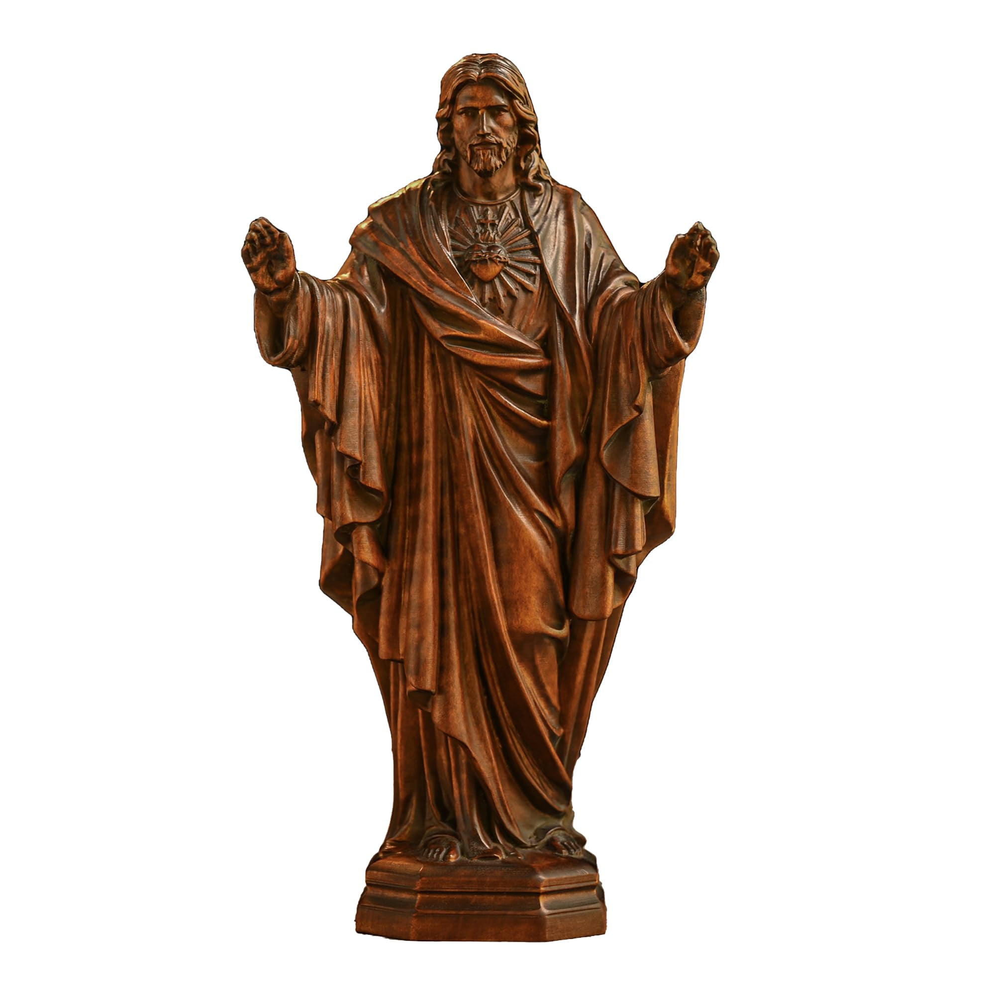 BGCOPPER Wooden Sacred Heart of Jesus Statue, Handmade Jesus Figurine ...