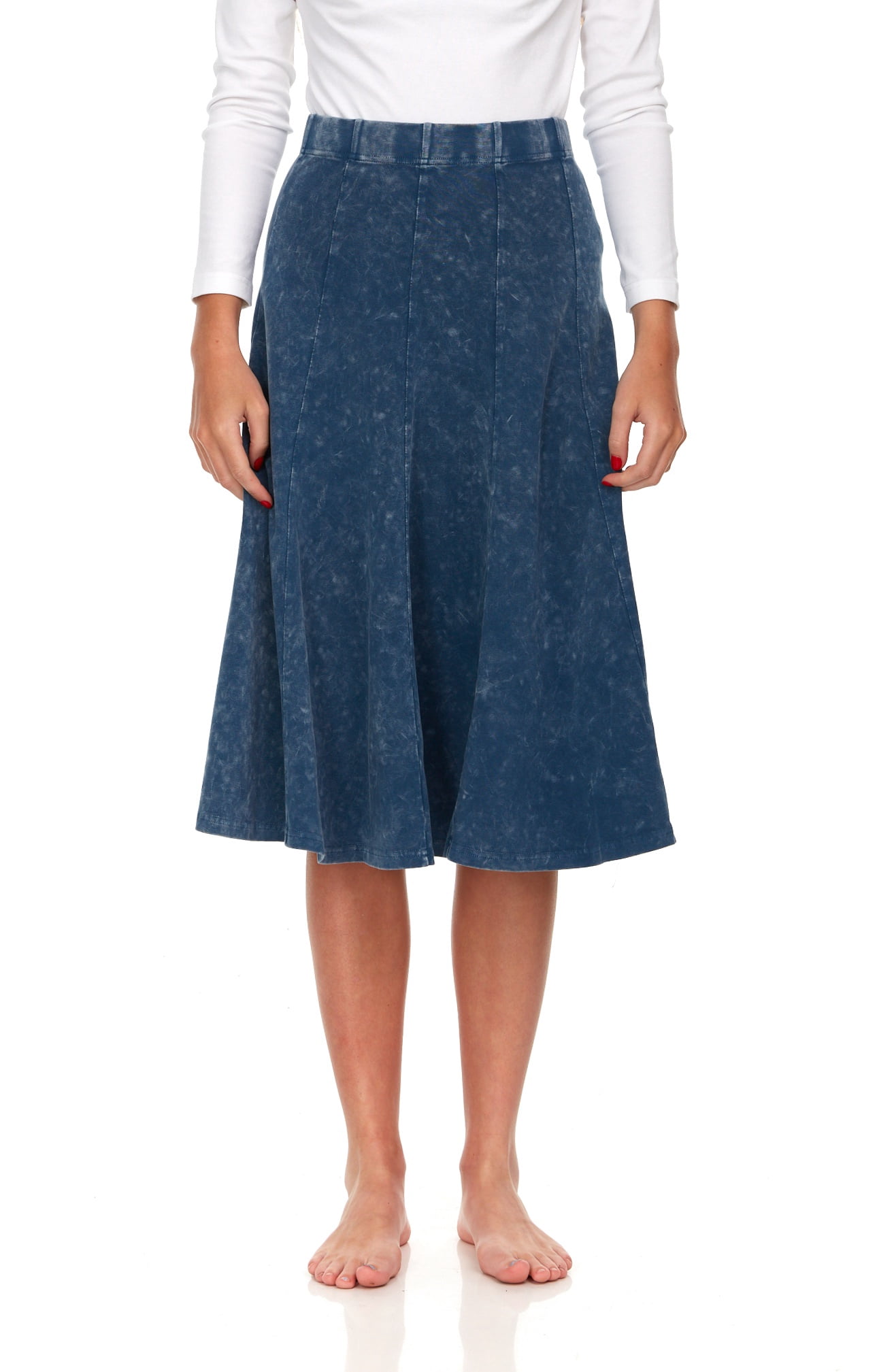 BGDK Women's/Teens Stonewash Cotton Flared Midi Skirt – Denim Look ...