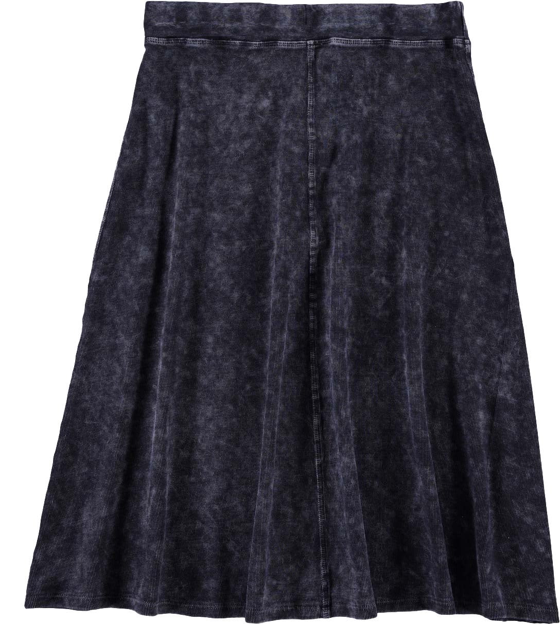 BGDK Women's Thin Ribbed Denim-Look A-Line Skirt with Thin Waistband ...