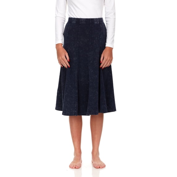 BGDK Womens/Teens Thin Ribbed Cotton Denim Look Panel Midi Skirt with ...