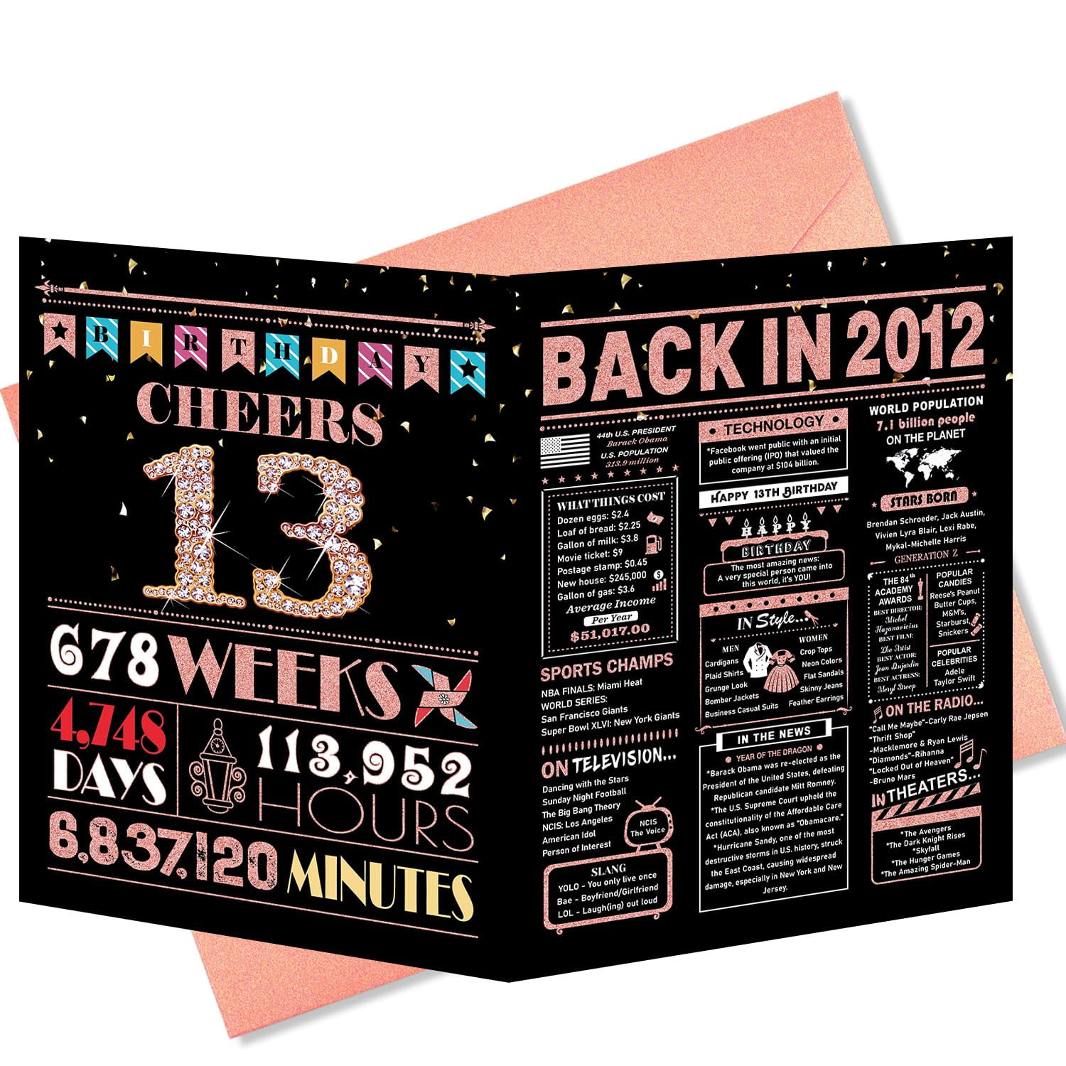 BGTCARDS 13th Birthday Card, 13th Birthday AFN1Decorations for Girls, 13th Birthday Gifts for ...