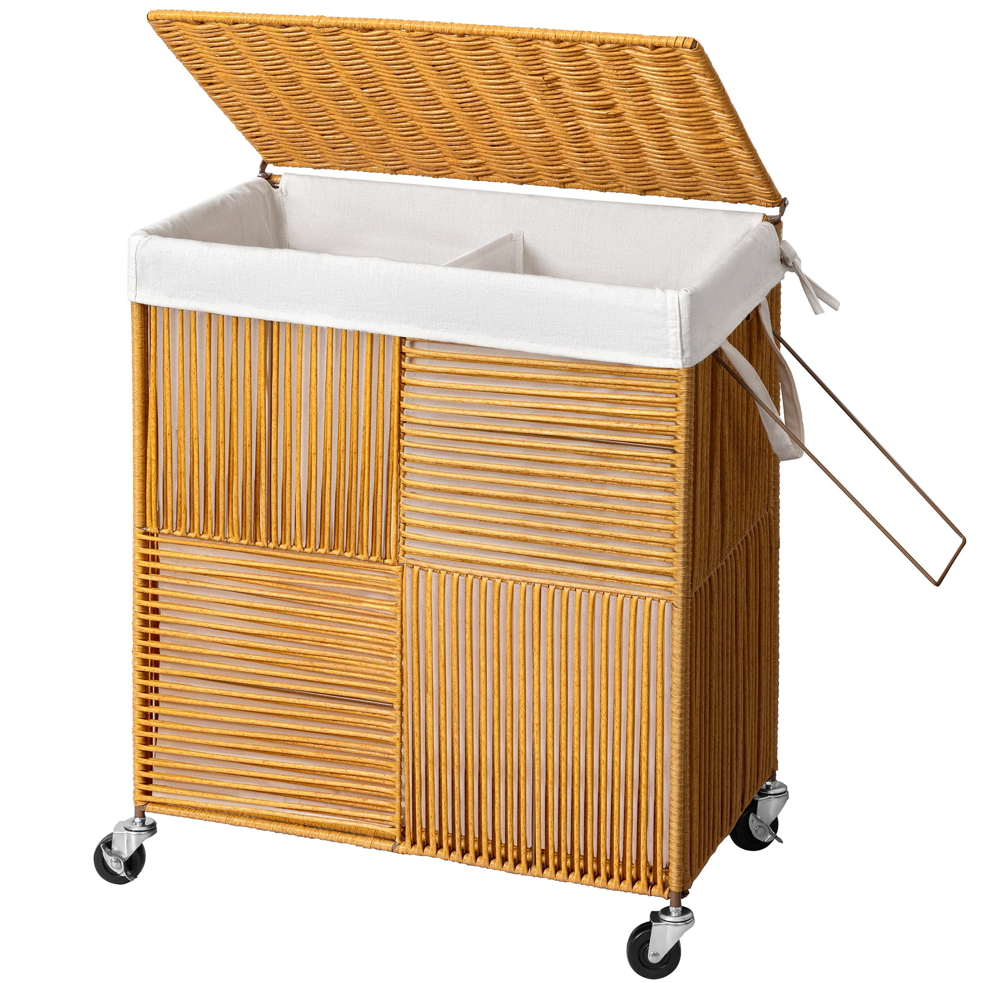 BGTREND 115L Laundry Hamper with Lid and Wheels Handwoven Rattan ...
