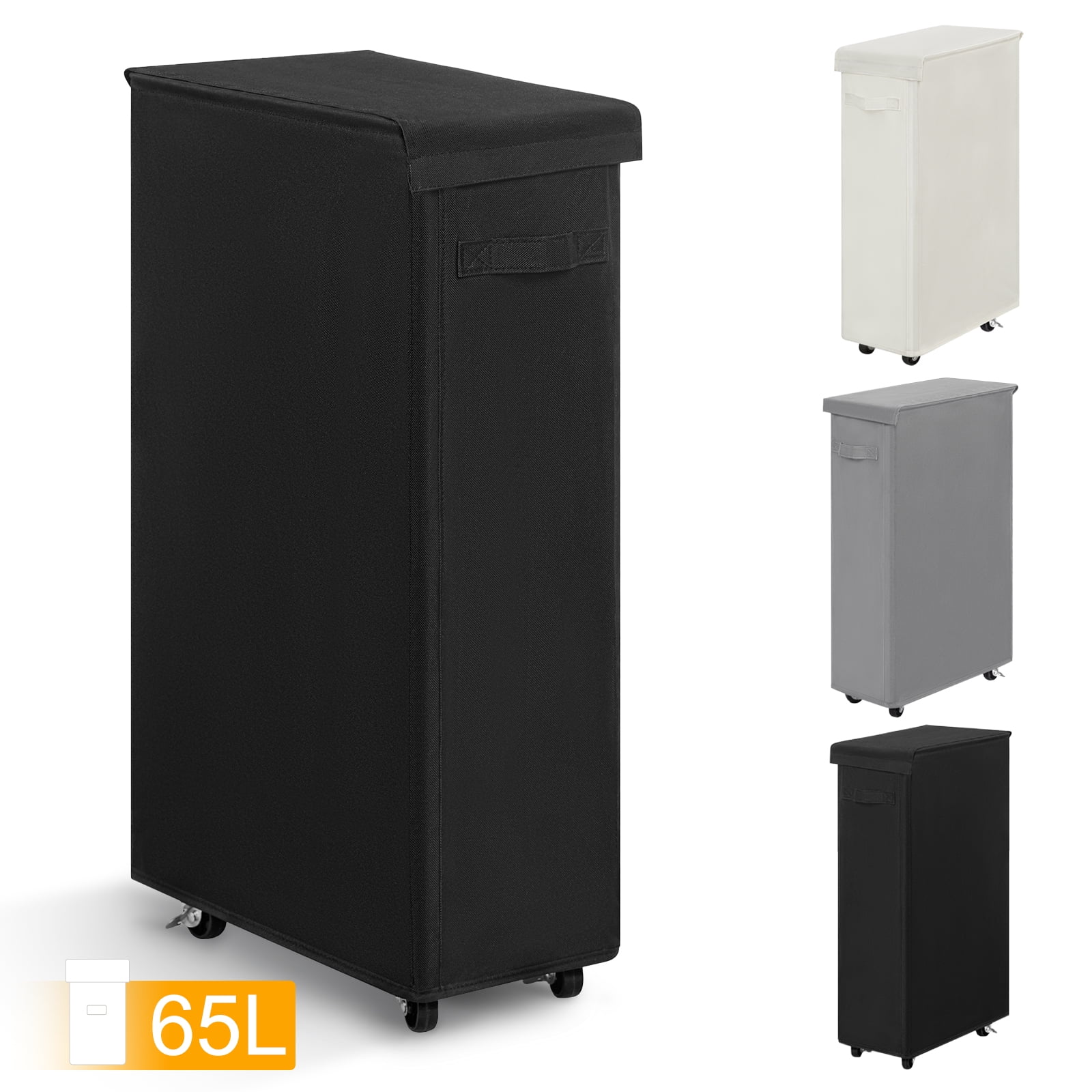 BGTREND Slim Laundry Hamper, 27.6'' Tall, Lid, Wheels, 65L, Black ...