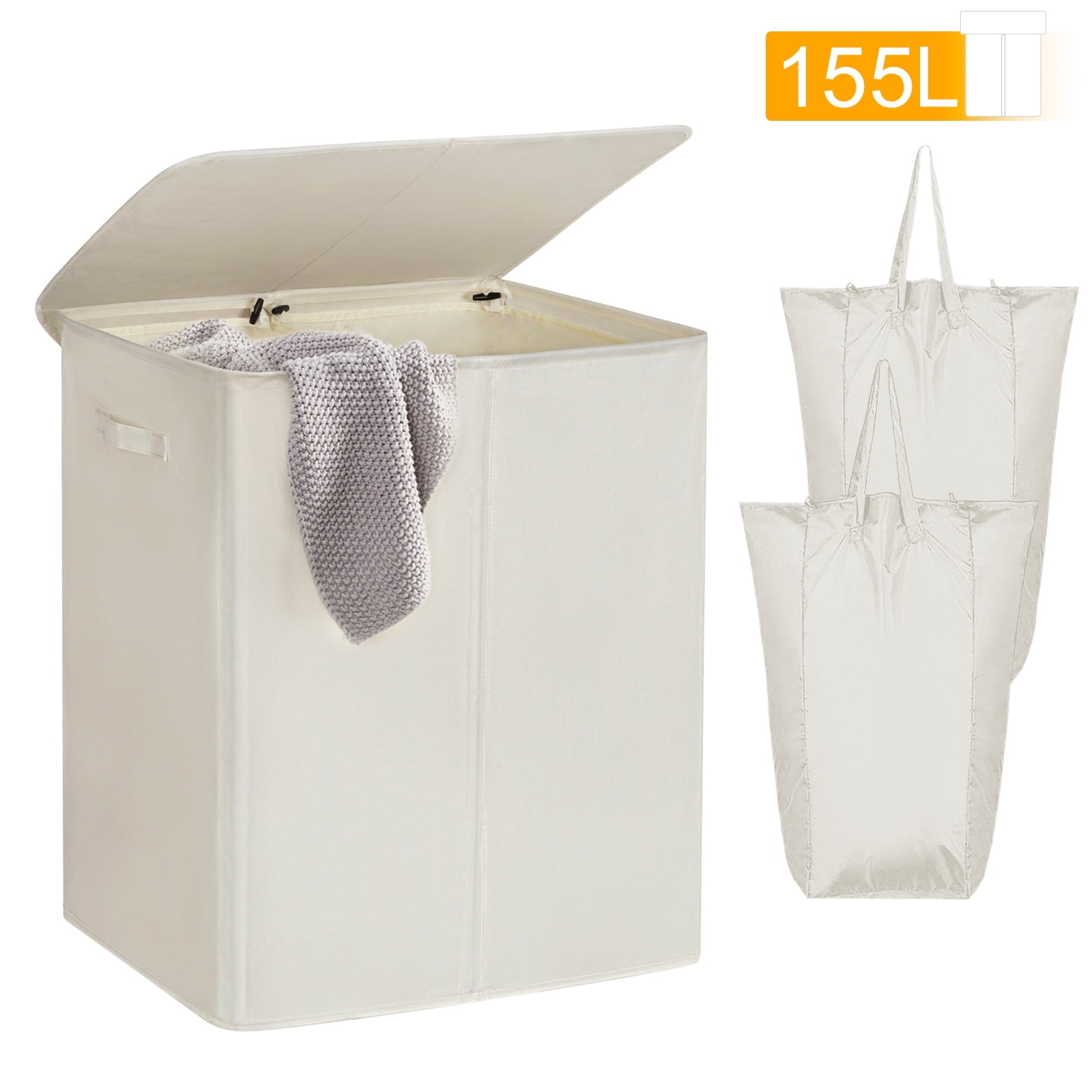 BGTREND Collapsible 155L Double Laundry Hamper with Lid, 2 Removable ...