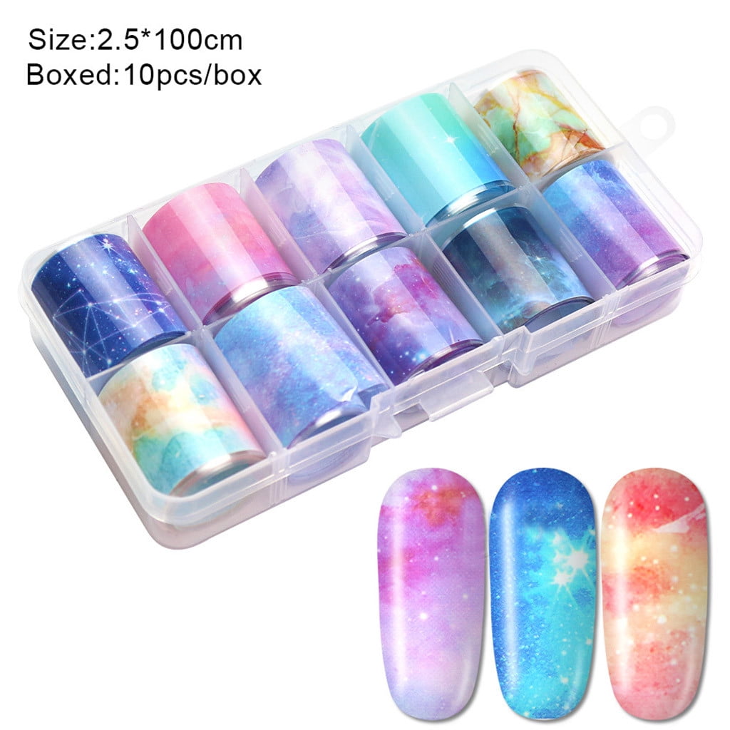 BGZLEU 10 Roll iridescent Nail Foil Transfer Holographic Nail Foils ...