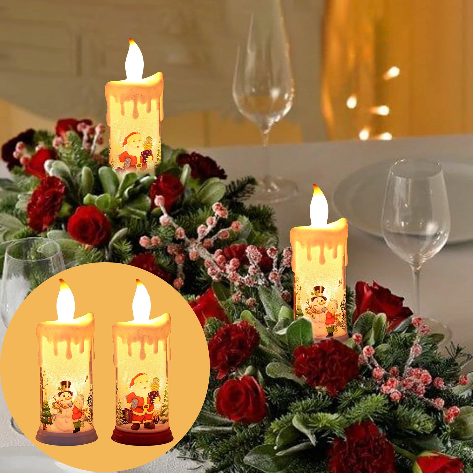 BGZLEU 2PC Christmas White LED Flameless Flickering Candles Battery ...