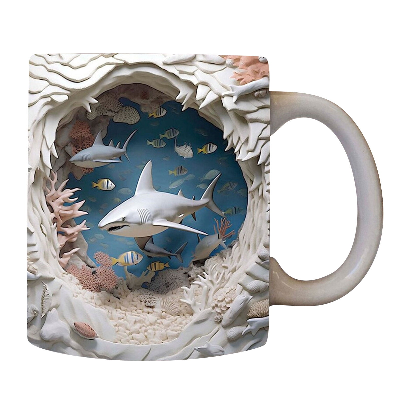 BGZLEU 3D Shark Mug, Durable Flat Painted Ceramic Coffee Mugs, 3D Ocean ...