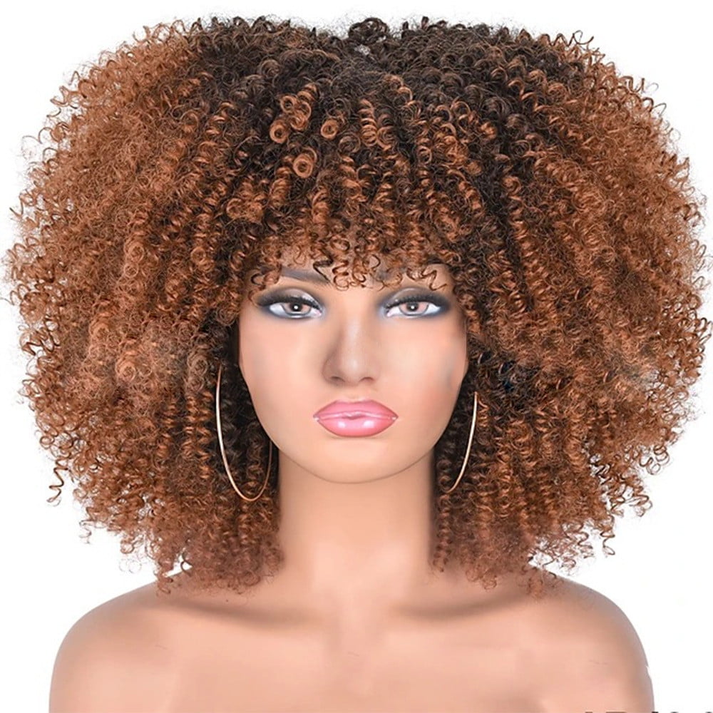 Bgzleu Wigs For Black Women Bomb Curly Wig With Bangs Synthetic Fiber