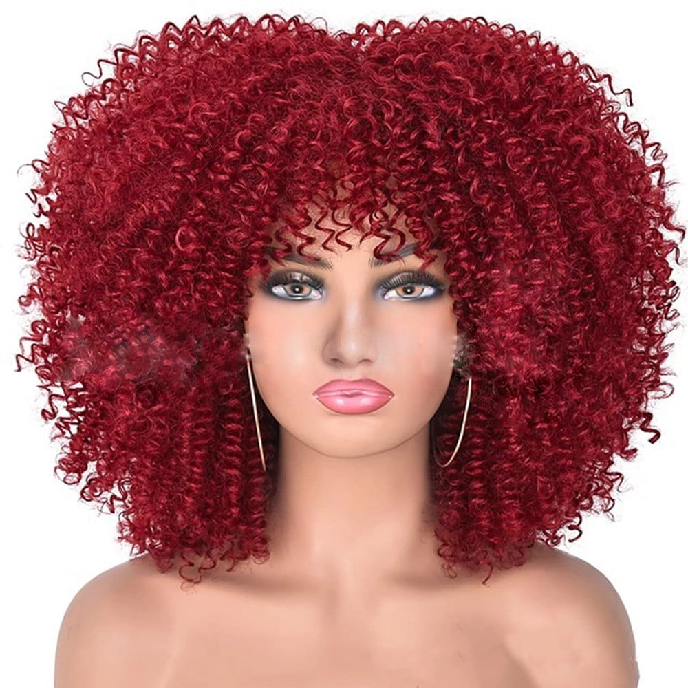 Bgzleu Wigs For Black Women Bomb Curly Wig With Bangs Synthetic Fiber Glueless Long Kinky Curly