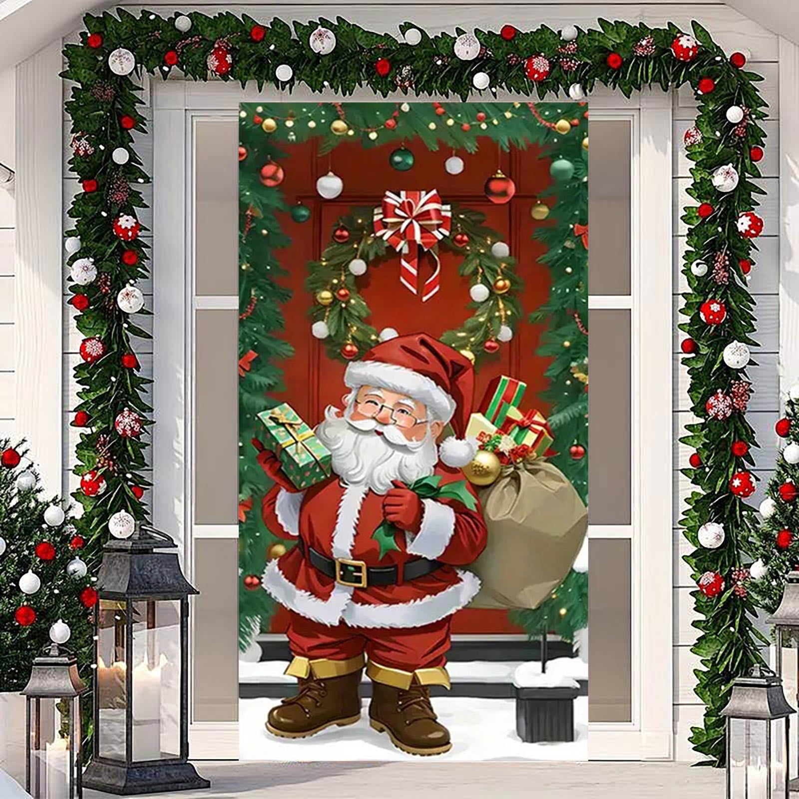 Loyerfyivos Christmas Door Cover Decoration, Santa Claus Door Cover ...