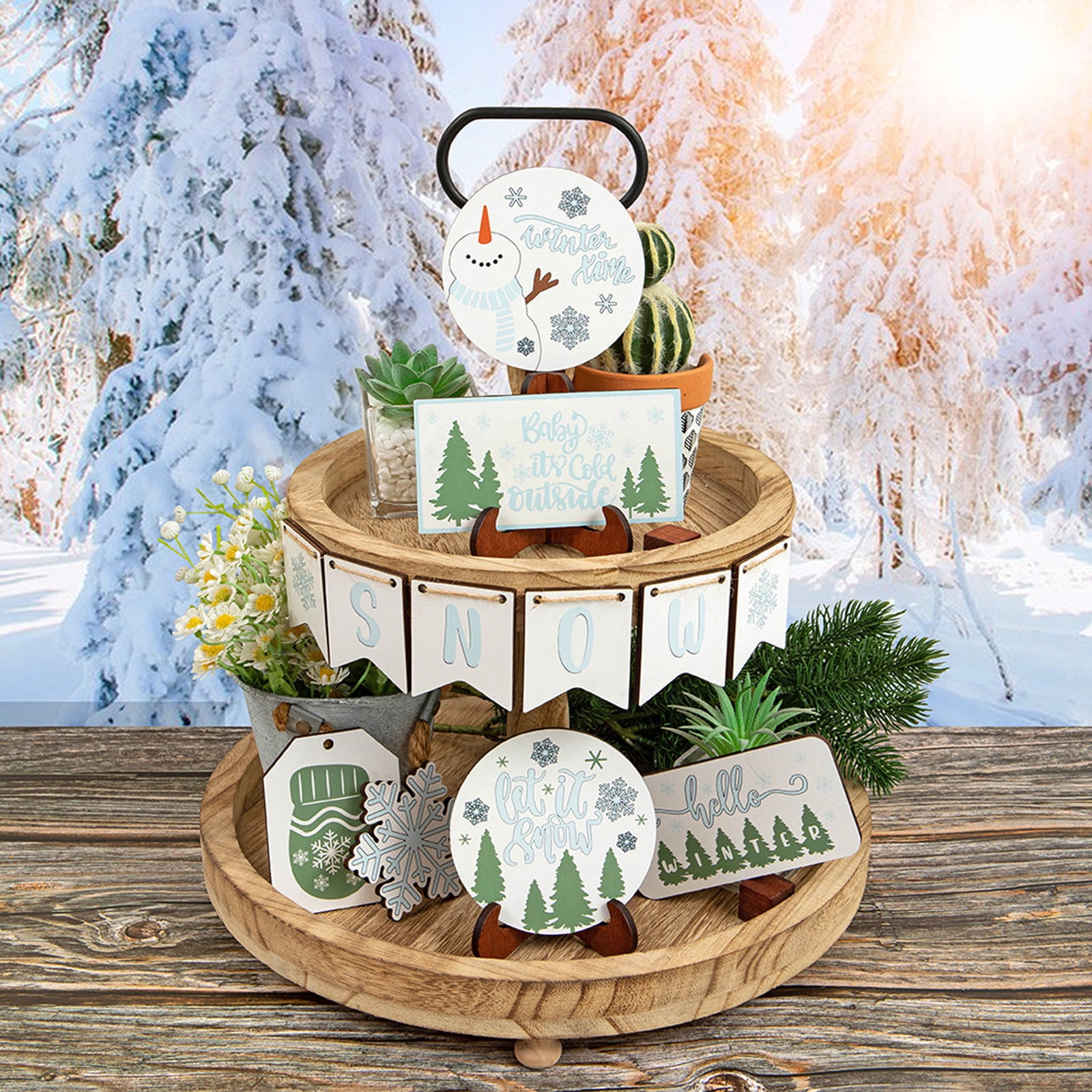 BGZLEU Christmas Tiered Tray Decor 9 PCS Christmas Decorations for Home ...