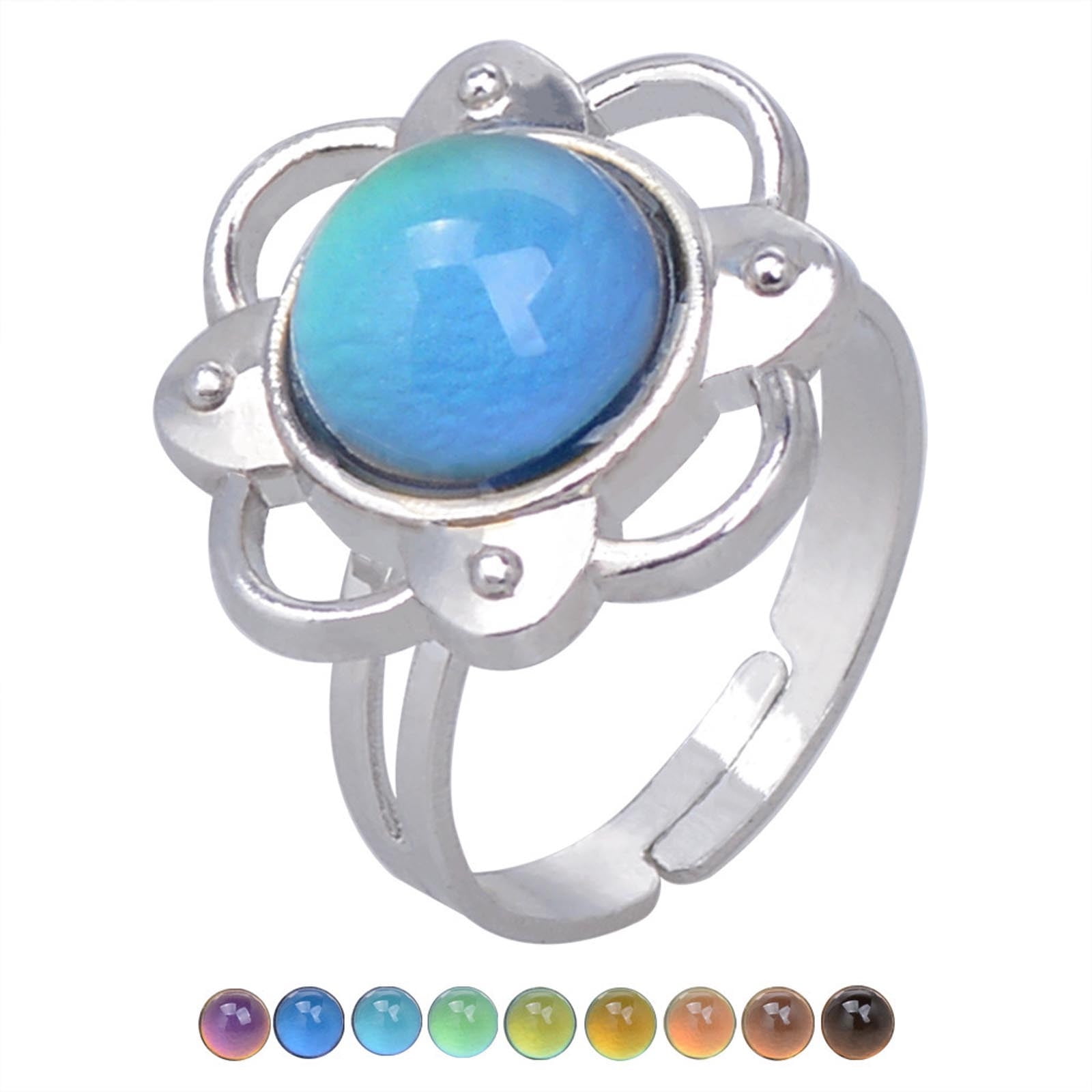 BGZLEU Color Plating Multi Color Change Oval Crystal Ring,Mood Ring ...