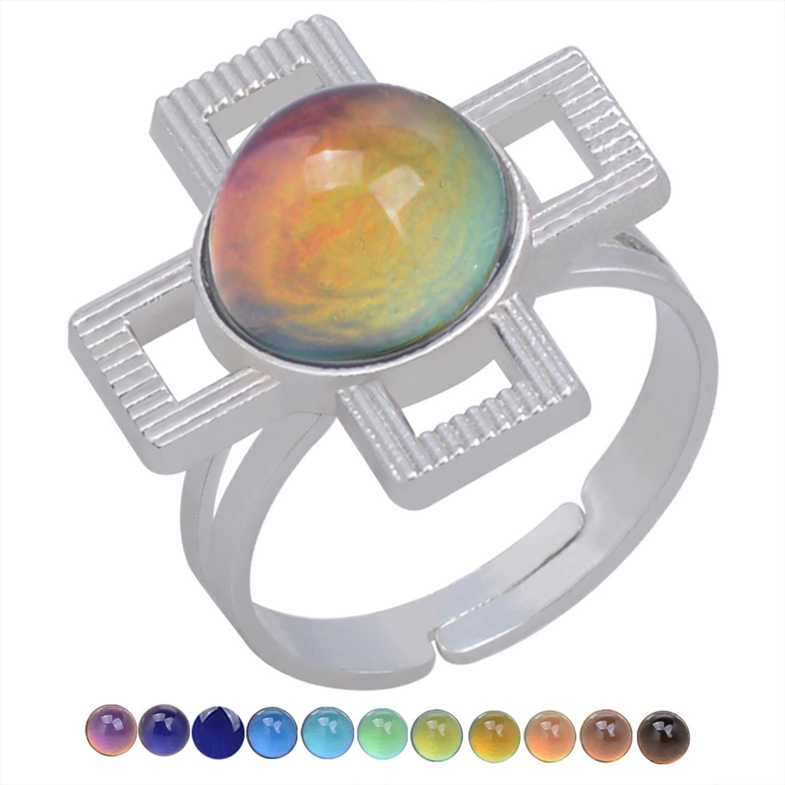 BGZLEU Color Plating Multi Color Change Oval Crystal Ring,Mood Ring ...