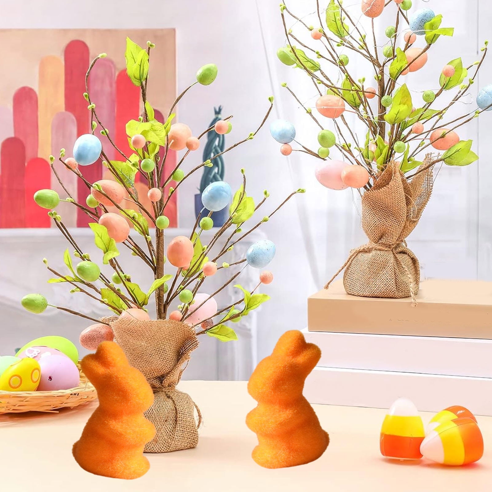 BGZLEU Easter Bunny Decorations,Resin Moss Bunny Figurine,Fuzzy Flocked ...