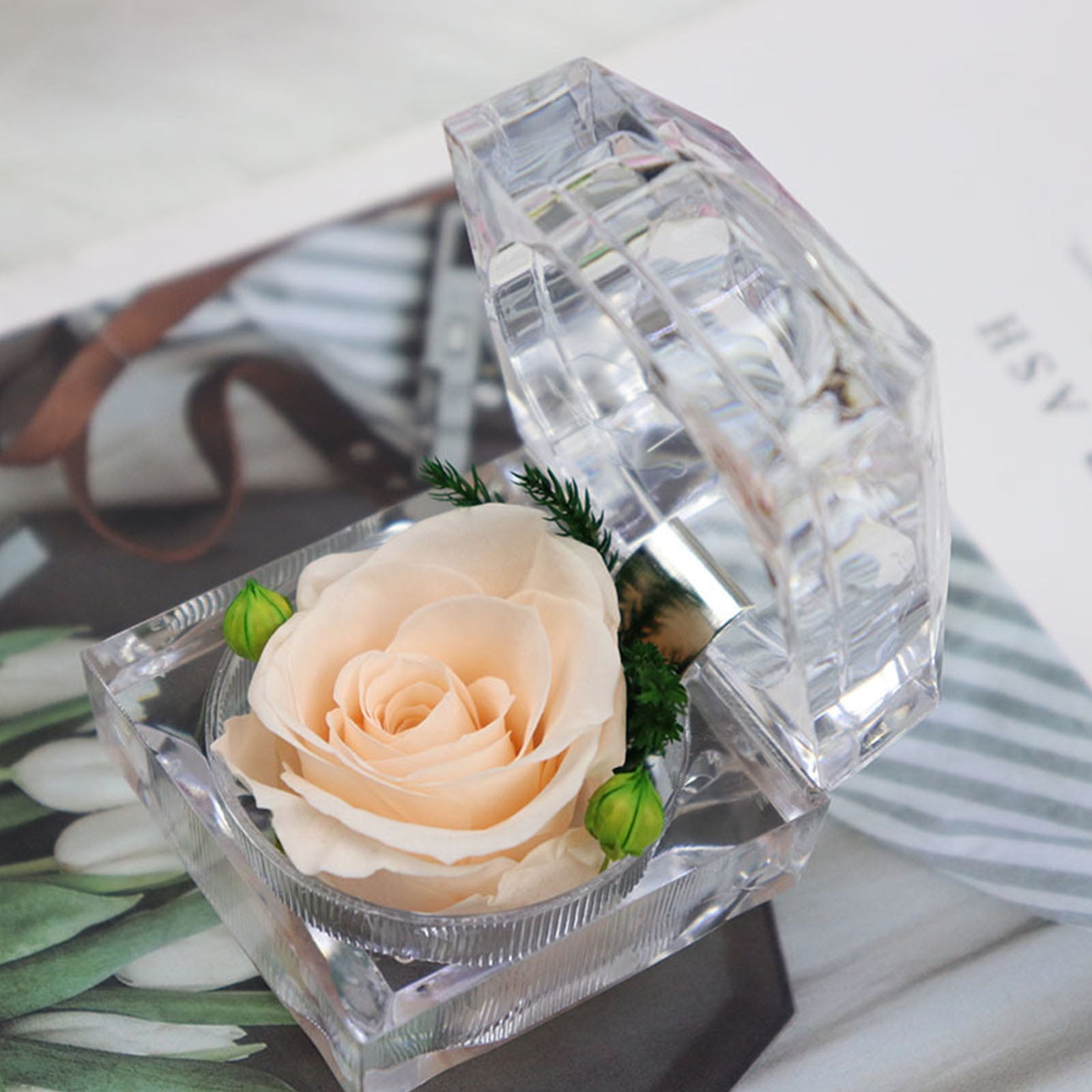 BGZLEU Engagement Ring Box for Proposal Promise, Eternal Flowers Rose ...