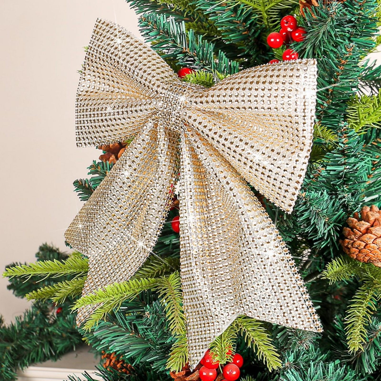 BGZLEU Gold Glitter Wired Ribbon Bows with Twist Tie 10" Premade ...