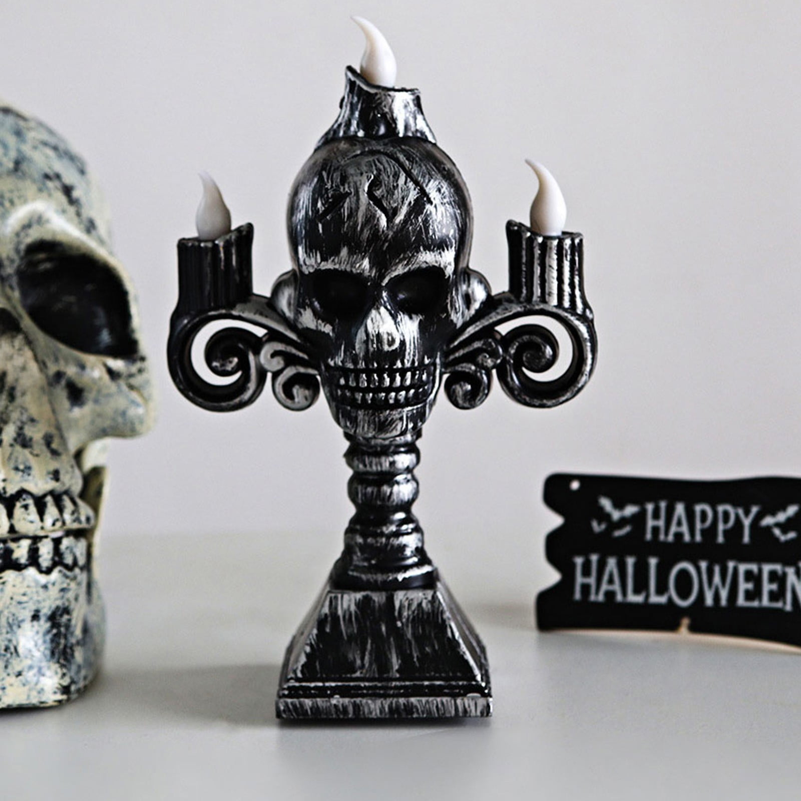 BGZLEU Halloween Skeleton Skull Candle Holder Skull Candlestick Holder ...