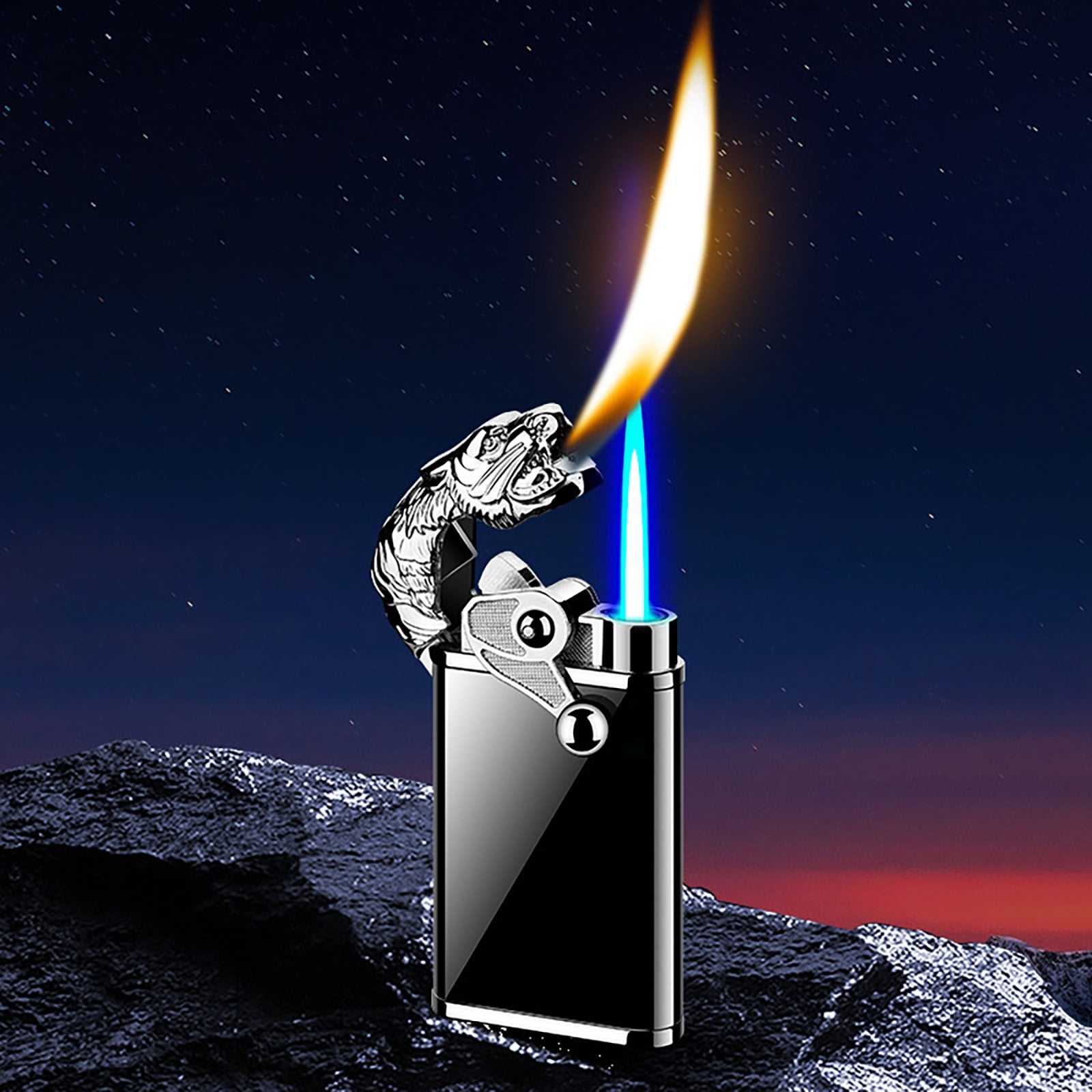 BGZLEU Outdoor Magic Dual Flame Lighter,Cool Tiger Fancy Double Jet ...